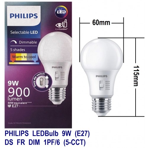 Philips Essential 9W E27 Selectable Led Bulb (Dim)
